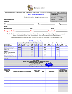 Fillable Online 2014 Season Pass Registration Form - City of ...