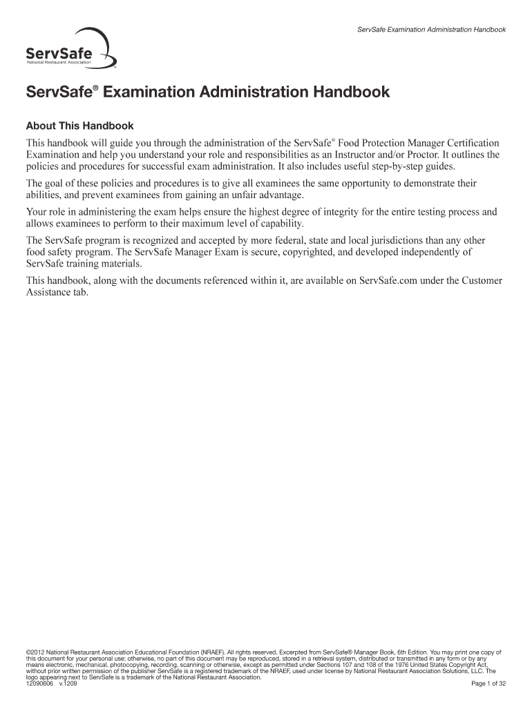 Fillable Online ServSafe Examination Administration Handbook Fax Email ...