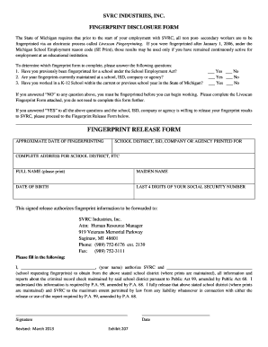 Fillable Online FINGERPRINT RELEASE FORM - svrcindustries Fax Email ...