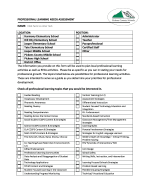 Fillable Online pickenscountyschools Professional Learning Needs ...