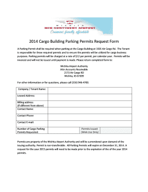 Fillable Online 2014 Cargo Building Parking Permits Request Form Fax ...