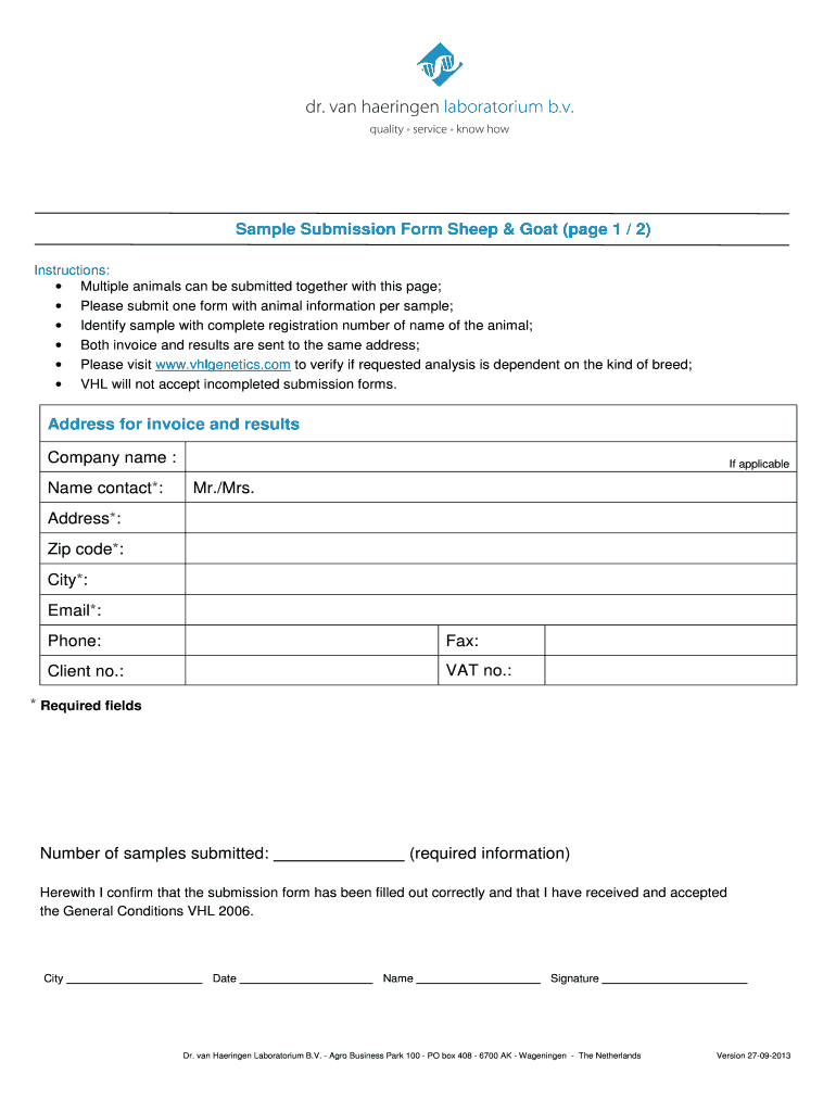 Fillable Online Sample Submission Form Sheep & Goat (page 1 / 2) Fax ...