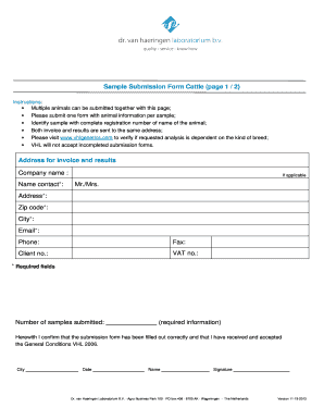 Fillable Online Sample Submission Form Cattle (page 1 / 2) Fax Email Print - pdfFiller