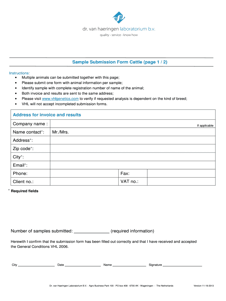 Fillable Online Sample Submission Form Cattle (page 1 / 2) Fax Email ...