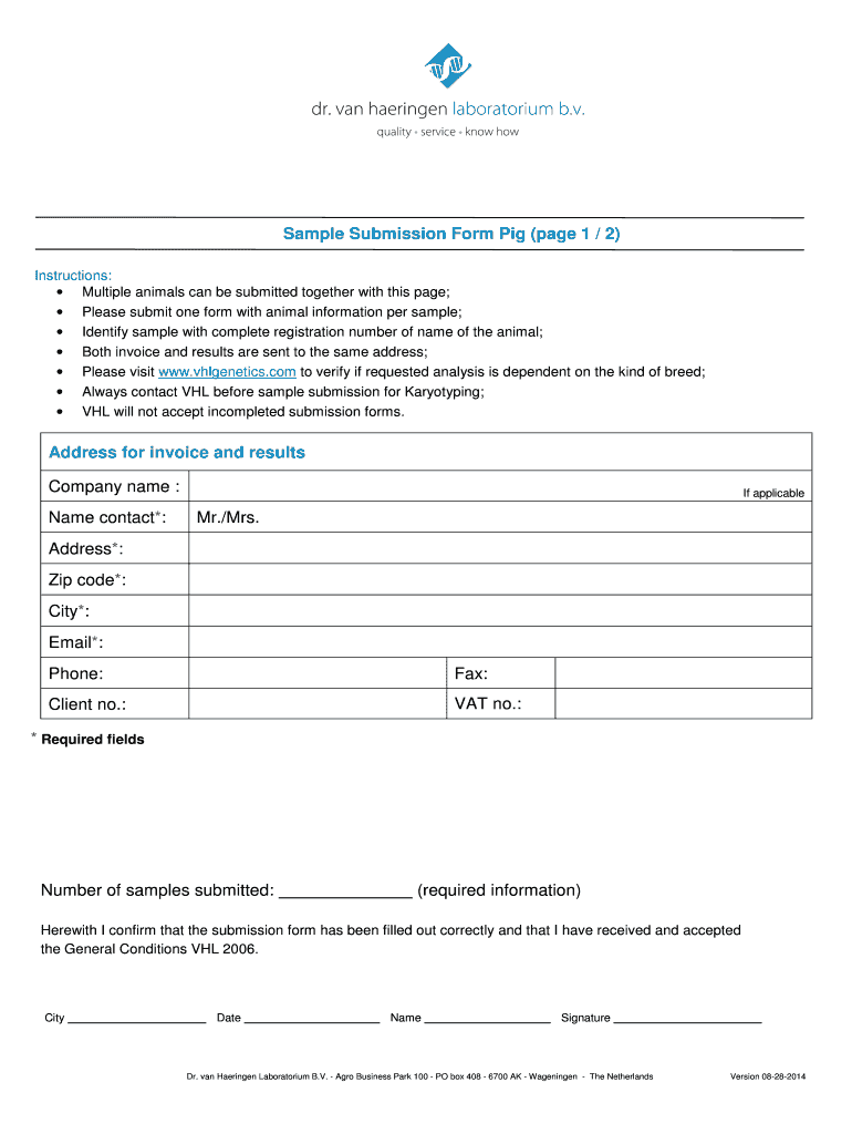 Fillable Online Sample Submission Form Pig (page 1 / 2) Fax Email Print ...