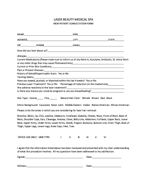 Fillable Online LASER BEAUTY MEDICAL SPA New Patient Consultation Form ...