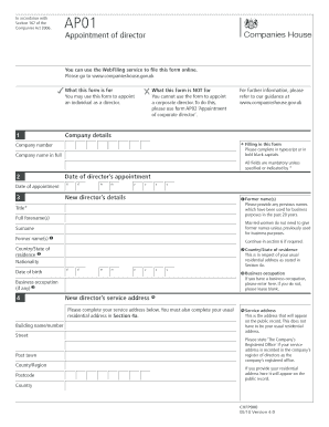 Fillable Online AP01 Appointment of director You can use the WebFiling ...