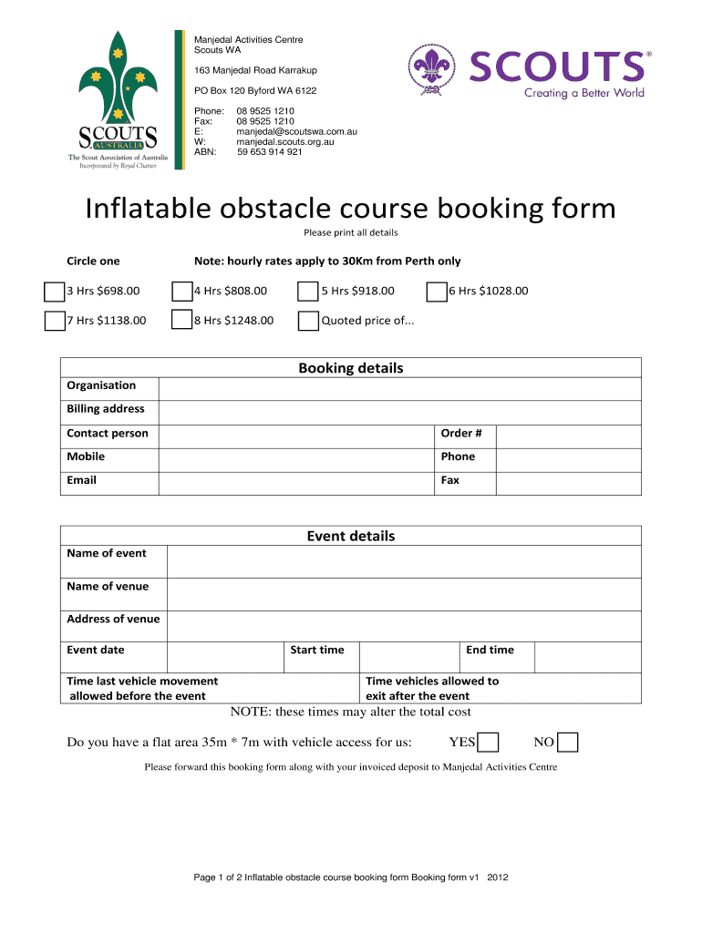 Fillable Online wa scouts org Inflatable obstacle course booking form ...