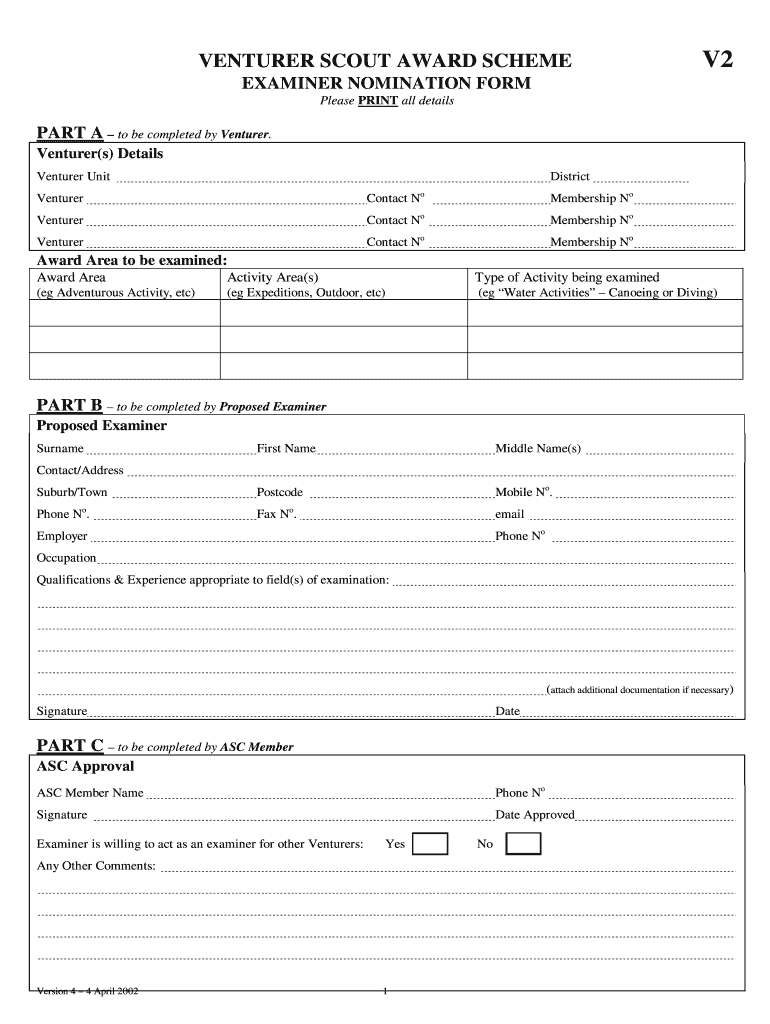 Fillable Online wa scouts org V2 Exam Nom - Scouts Australia Fax Email ...
