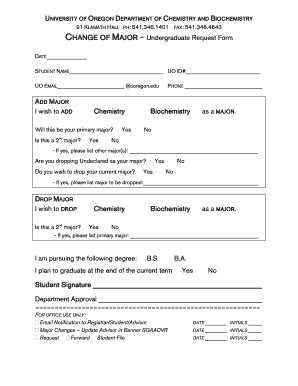 Fillable Online CHANGE OF MAJOR - Undergraduate Request Form I wish to ...