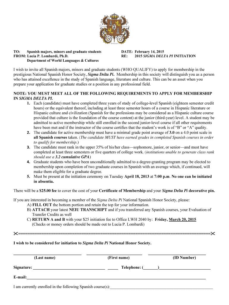 Fillable Online neiu I wish to invite all Spanish majors, minors and ...