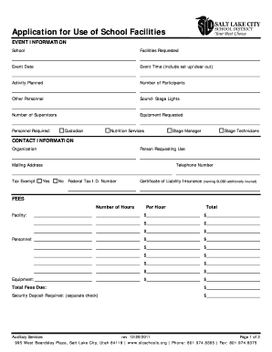 Fillable Online slcschools Application for Use of School Facilities - Salt Lake City School ...