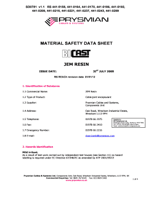Fillable Online Material safety data sheet jem resin powder pack ...