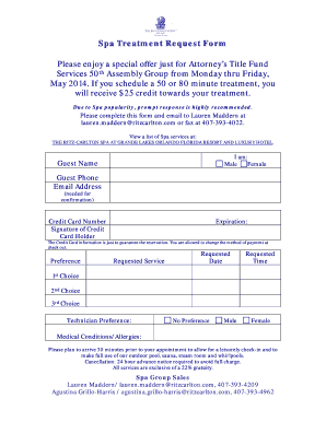 Fillable Online Spa Treatment Request Form - The Fund Fax Email Print ...