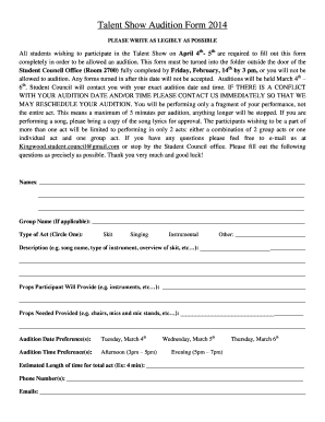 Fillable Online Talent Show Audition Form 2014 Fax Email Print - pdfFiller