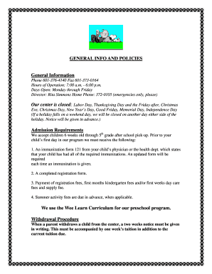 Fillable Online GENERAL INFO AND POLICIES General Information ... - Clover Fax Email Print ...