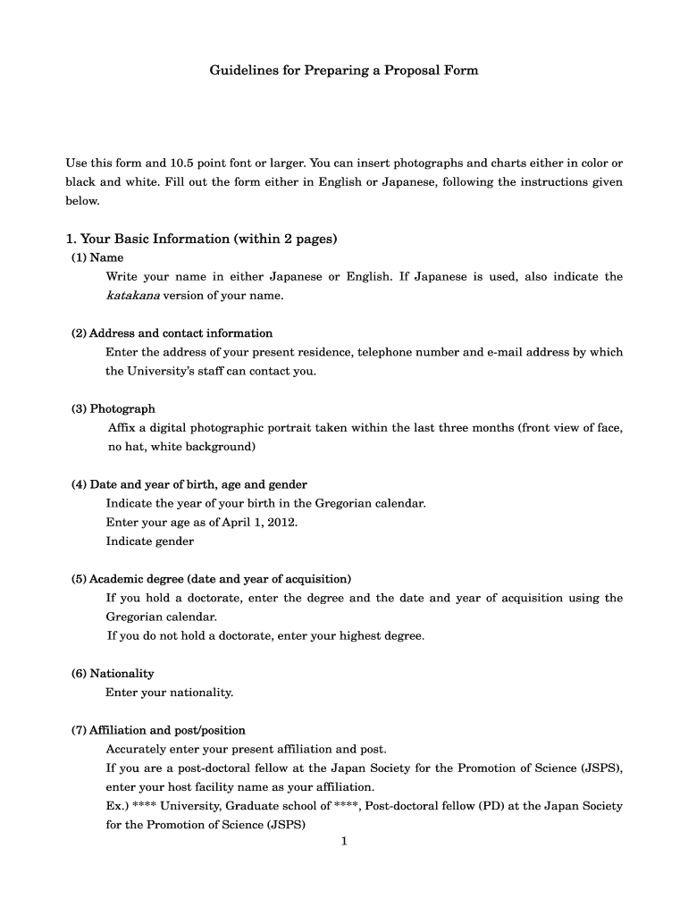 Fillable Online hakubi kyoto-u ac Guidelines for Preparing a Proposal ...