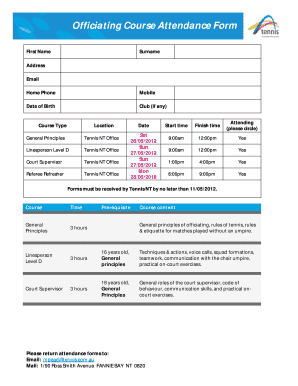 Fillable Online Officiating Course Attendance Form Fax Email Print ...