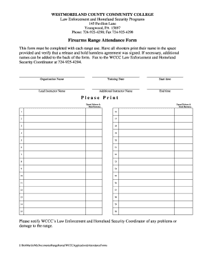 Fillable Online wccc Firearms Range Attendance Form P lease P rint ...