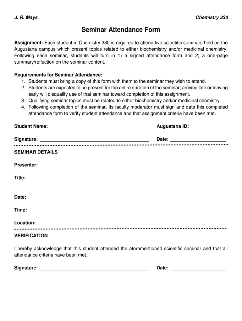 Fillable Online faculty augie Seminar Attendance Form Fax Email Print ...