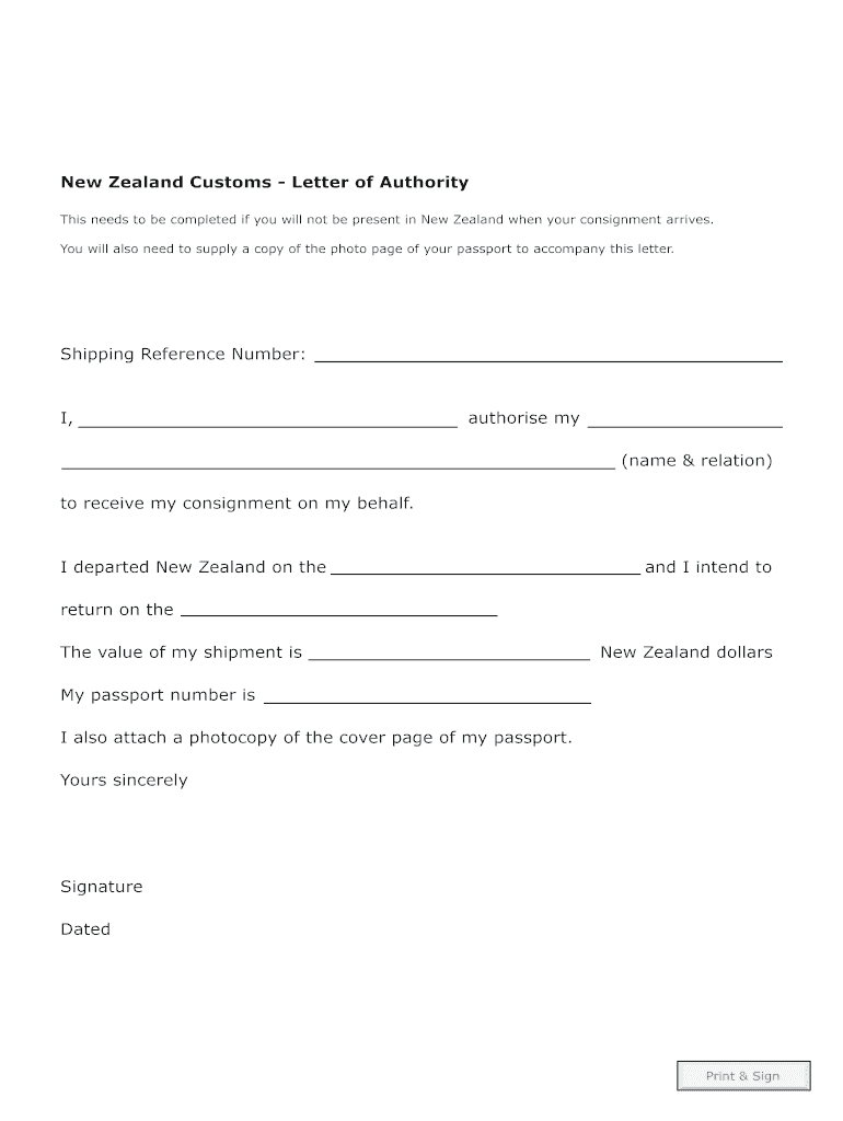 Fillable Online anglopacific co New Zealand letter of authority - 1st ...