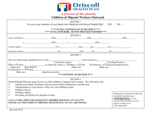 Fillable Online Children of Migrant Workers Outreach Form - Driscoll ...