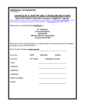 Fillable Online GEM X Upgrade Form - General Dynamics C4 Systems Fax Email Print - pdfFiller