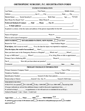 New Patient Or New Injury Registration Form - Orthopedic Surgery - Fill ...