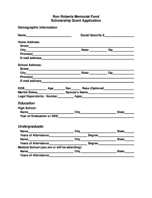 Fillable Online Ron Roberts Memorial Fund Scholarship Grant Application ... Fax Email Print ...