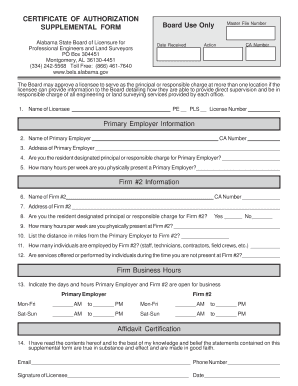 Fillable Online bels alabama CA Supplemental Form - Alabama Board of ...