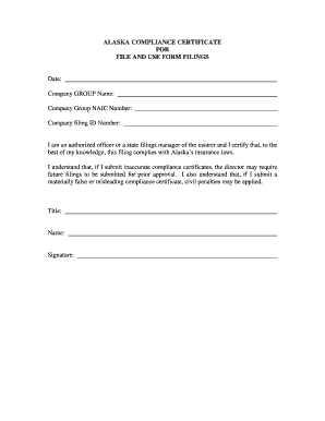 Fillable Online commerce alaska ALASKA COMPLIANCE CERTIFICATE FOR FILE ...