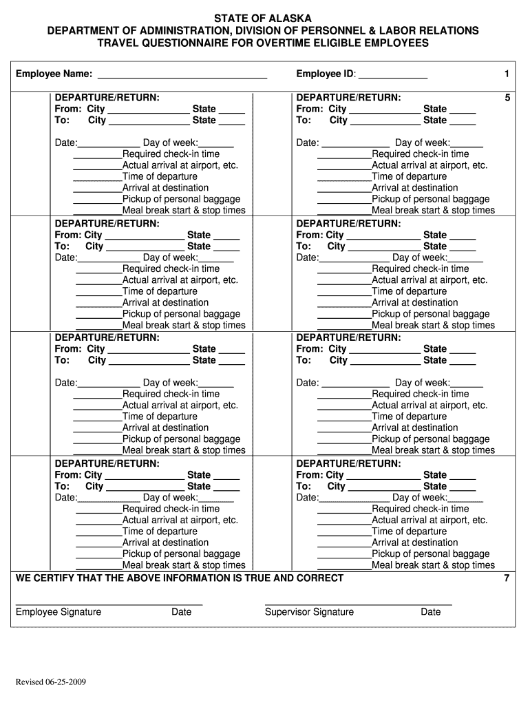 Fillable Online doa alaska Travel Questionnaire Supplemental Form ...