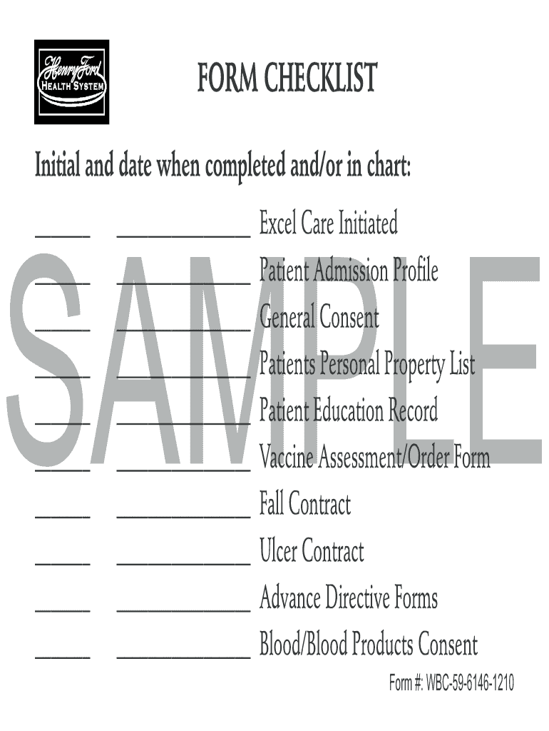 Fillable Online hfhs-formslibrary WBC-59-6146-1210 form checklist Label ...