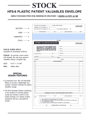 Fillable Online hfhs-formslibrary HFS-8 PLASTIC PATIENT VALUABLES ...