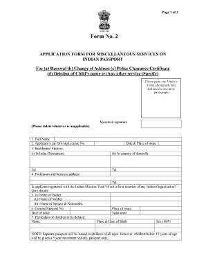 Fillable Online Form No. 2 - the Embassy of India, Kuwait Fax Email ...