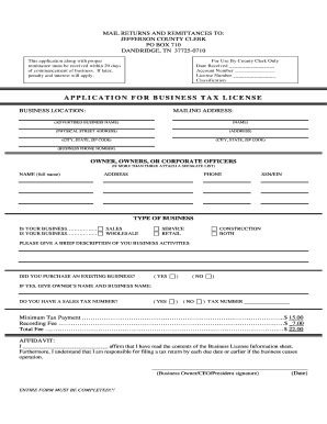 Fillable Online jeffersoncountytn Application for business tax license ...