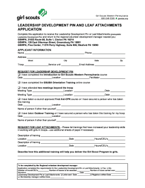 Fillable Online gswpa Leadership development pin and leaf attachments application Fax Email ...