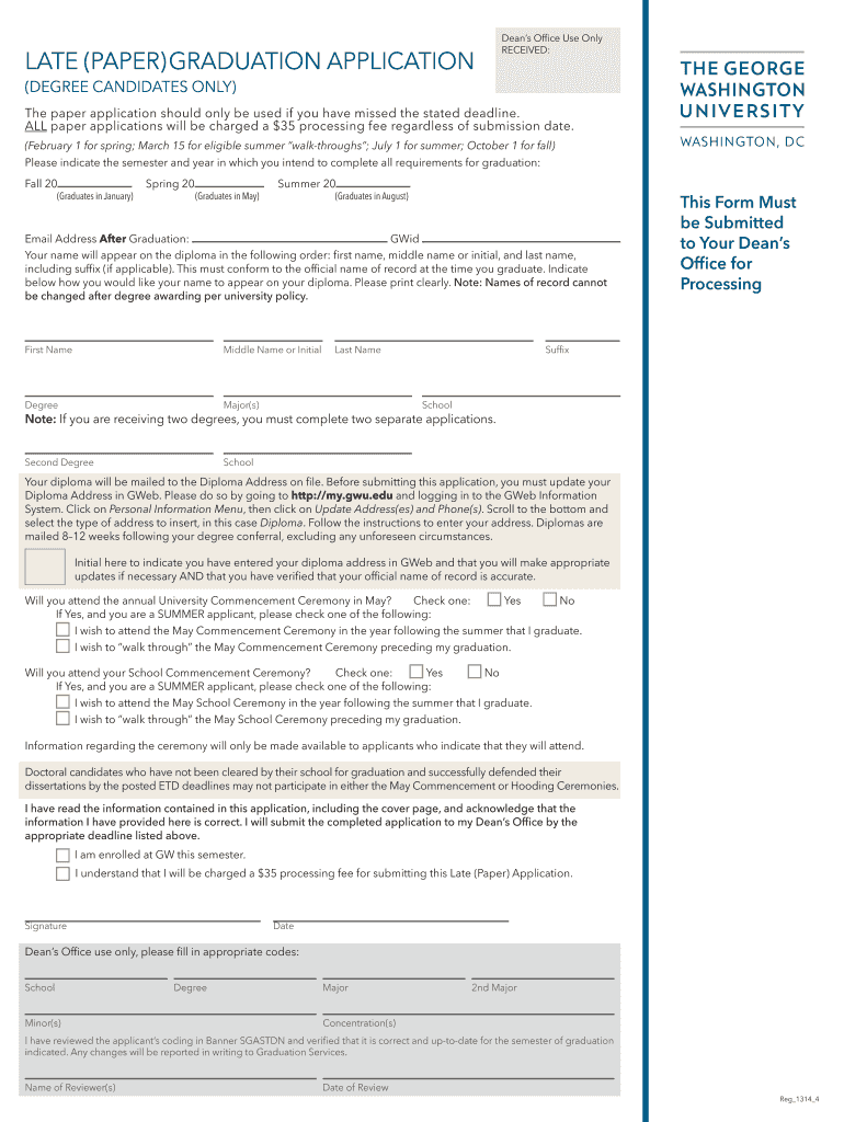 Fillable Online business gwu LATE (PAPER) GRADUATION APPLICATION Fax ...