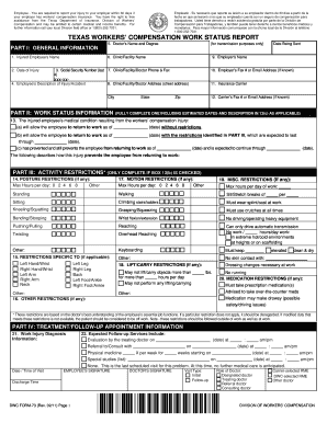 Fillable Online TEXAS WORKERS COMPENSATION WORK STATUS REPORT Fax Email ...