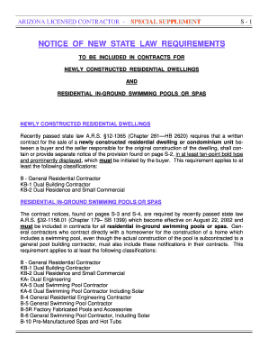 Fillable Online azroc ARIZONA LICENSED CONTRACTOR - SPECIAL SUPPLEMENT ...