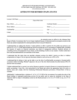 Fillable Online arkansas Affidavit for Retired CPA/PA status - State of Arkansas Fax Email Print ...