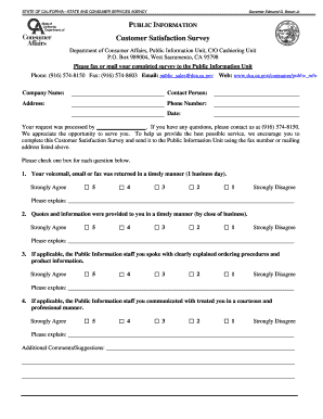 Fillable Online dca ca Public Information Initial Customer Satisfaction ...