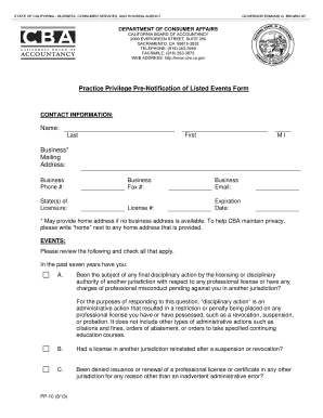 Fillable Online dca ca Practice Privilege Pre-Notification of Listed ...