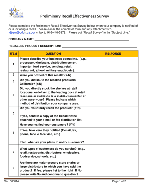 Fillable Online cdph ca Preliminary Recall Effectiveness Survey pdf ...