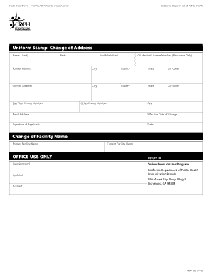 Fillable Online cdph ca Change of Address OFFICE USE ONLY Change of ...