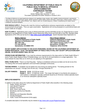 Fillable Online cdph ca PUBLIC HEALTH MEDICAL OFFICER III - cdph ca Fax ...