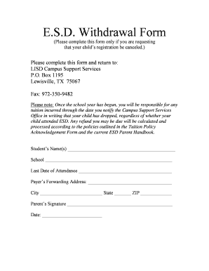 Fillable Online lisd E.S.D. Withdrawal Form - lisd Fax Email Print ...