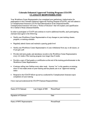 Fillable Online colorado Claimant Responsibility Form - Colorado.gov ...