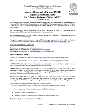 Fillable Online colorado Form APCD-203 Fugitive Component Leaks APEN ...