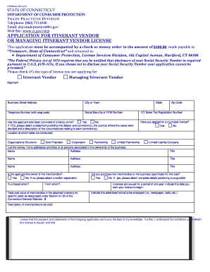 Fillable Online ct APPLICATION FOR ITINERANT VENDOR OR MANAGING ...